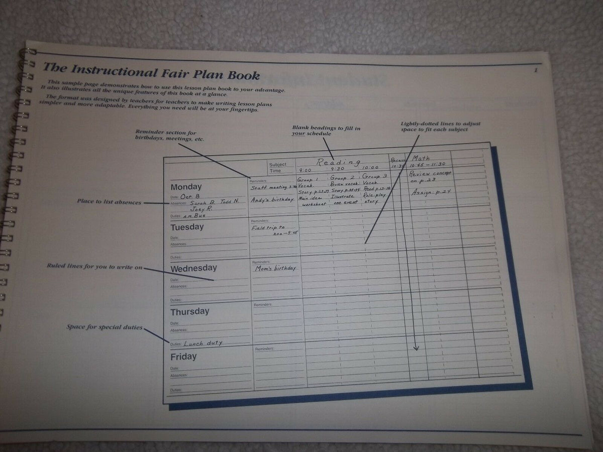 INSTRUCTIONAL FAIR IF470 THE PERFECT PLAN BOOK ( TEACHER LESSON PLAN B ...