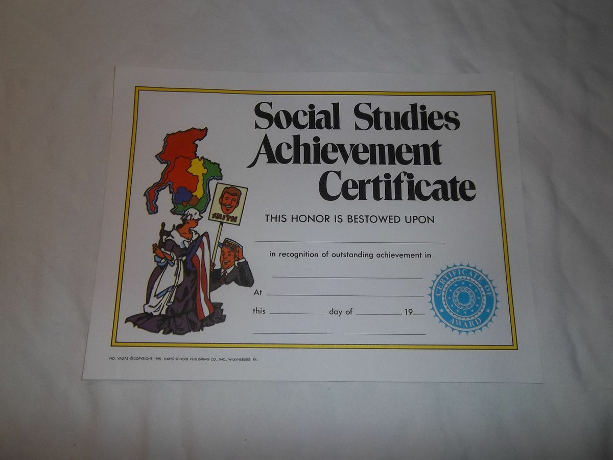 HAYES VA275 SOCIAL STUDIES ACHIEVEMENT CERTIFICATES (PACK OF 25 ...