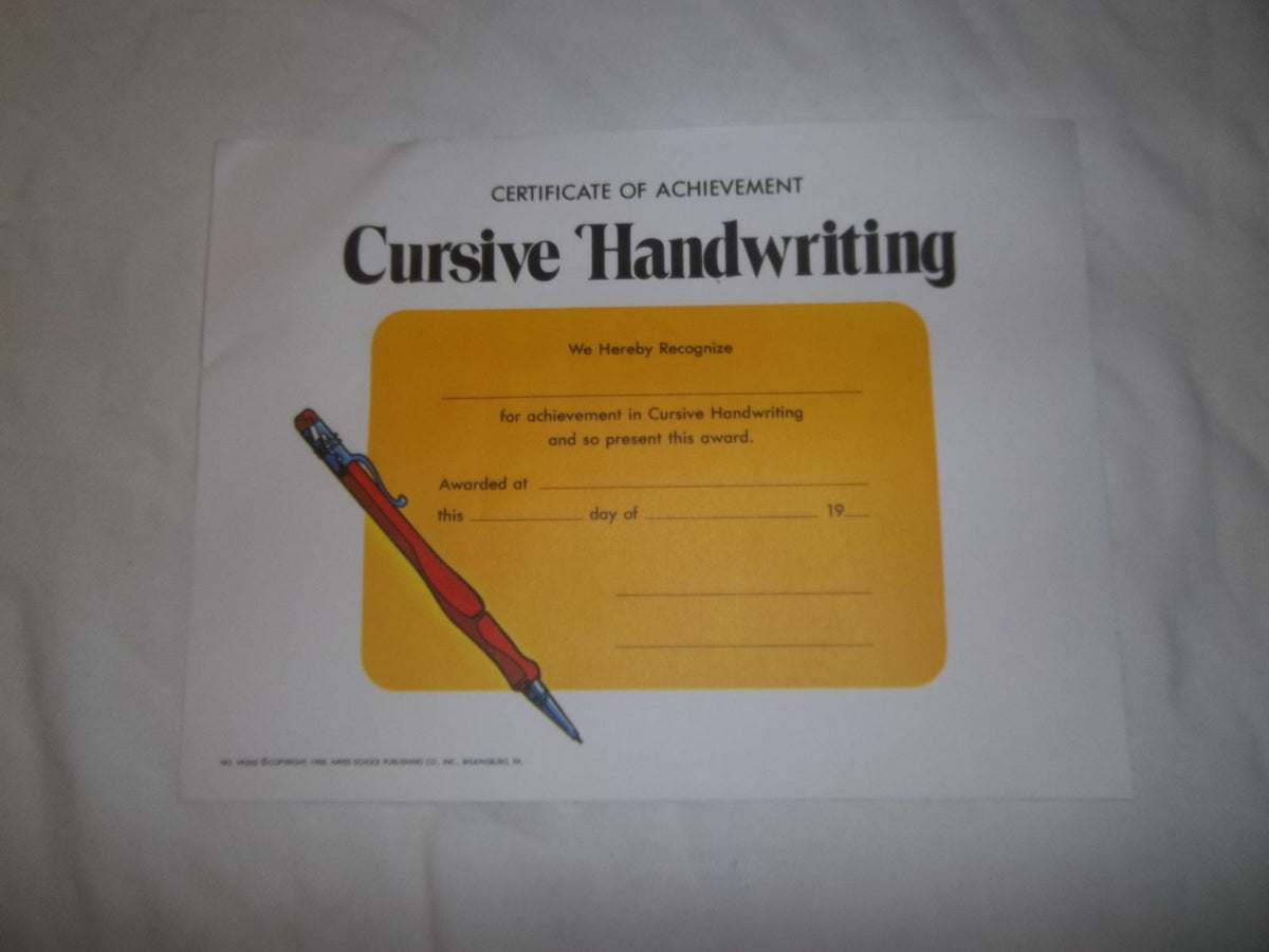 HAYES VA262 CURSIVE HANDWIRITING CERTIFICATES (PACK OF 25) – Athletics ...